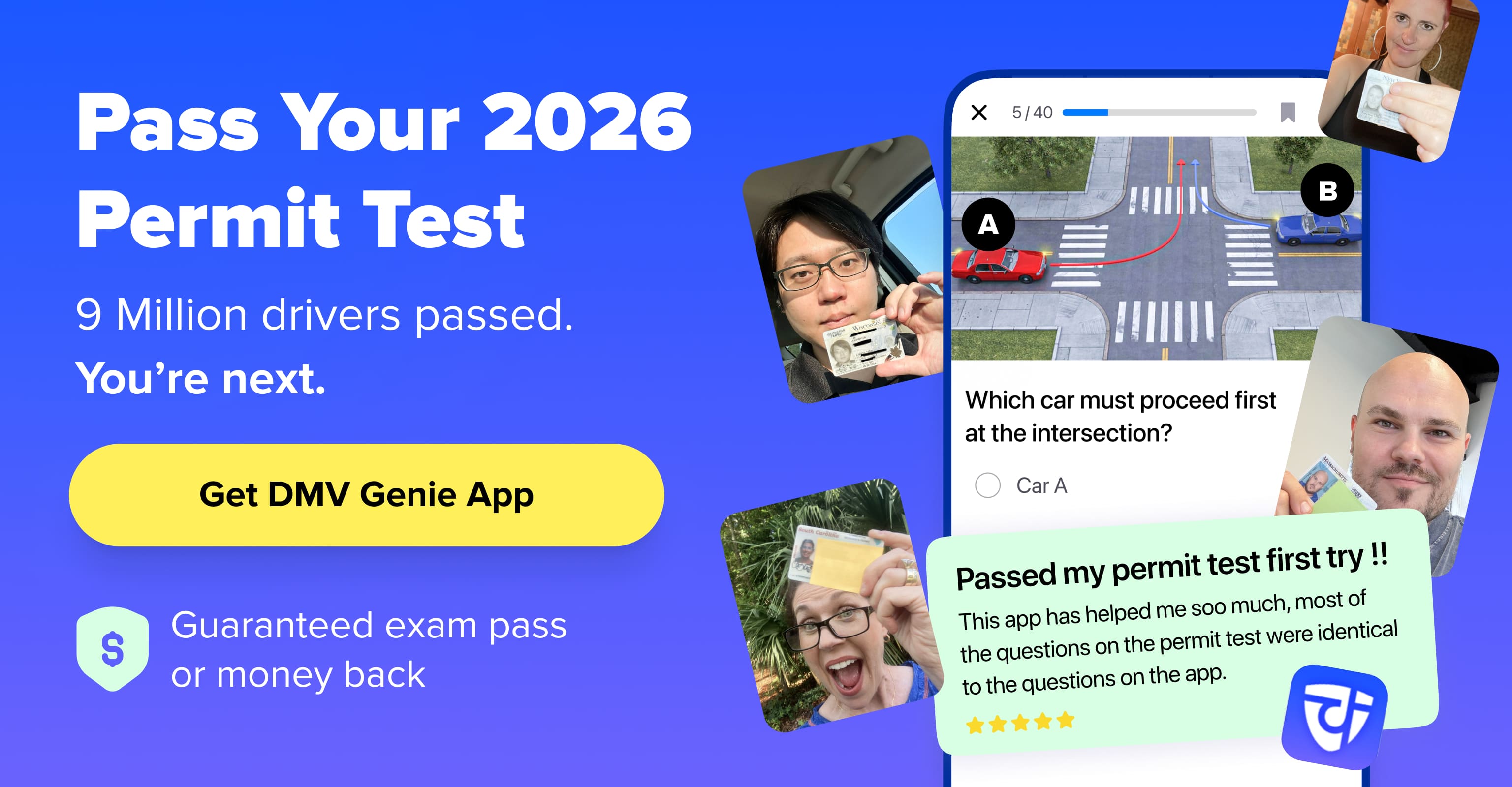 DMV Genie 2026 - Free DMV, CDL & Motorcycle Permit Practice Test App